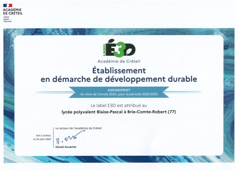 Label E3D » Lycée Blaise Pascal